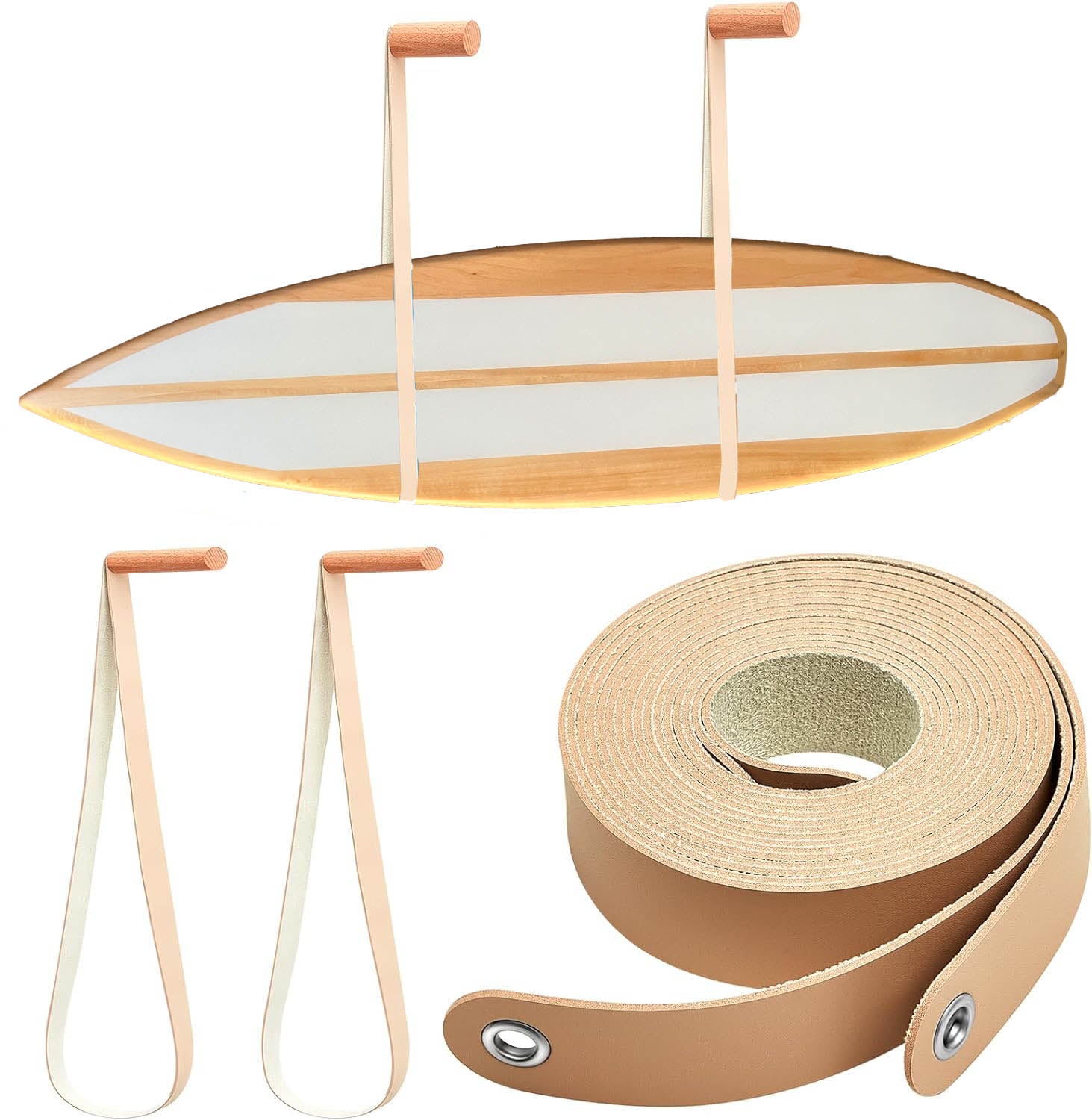 Leather Strap Surfboard Wall Hangers and Display Racks