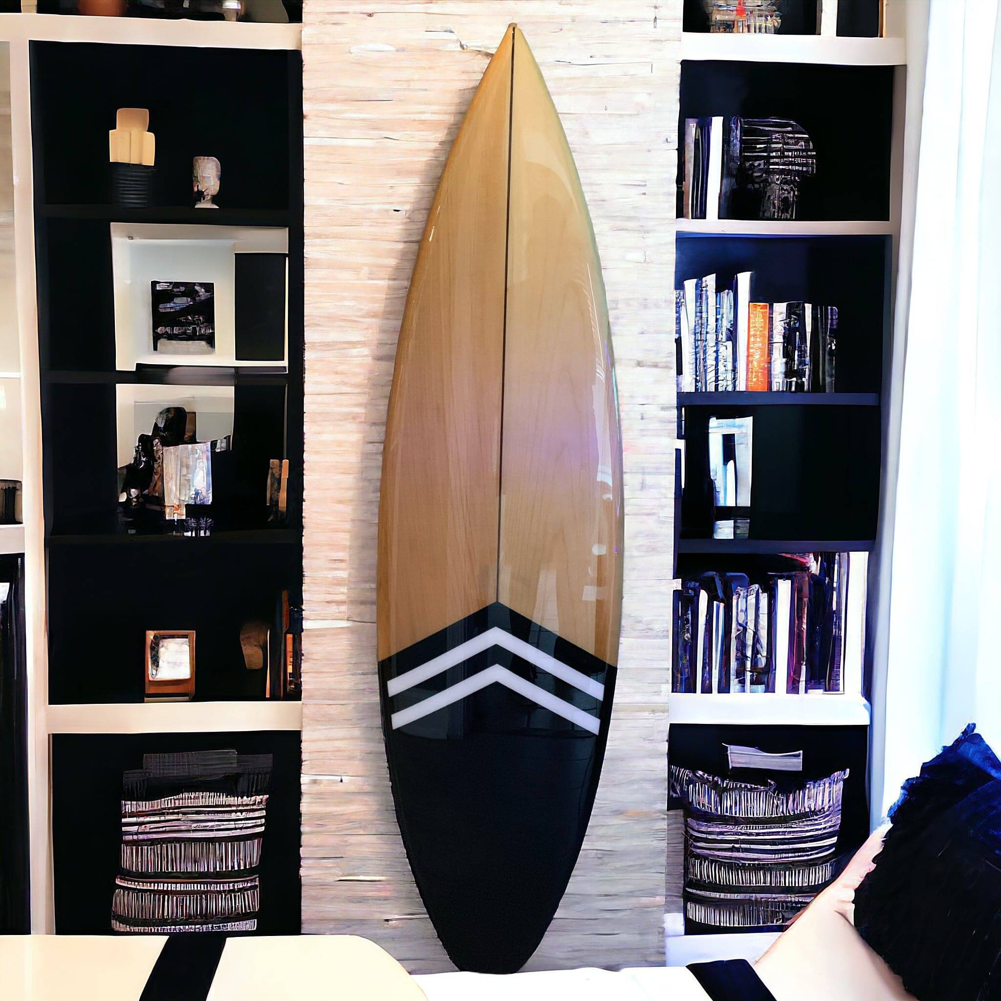 Modern Black and White Beach Decor - Coastal Farmhouse Surfboard Art
