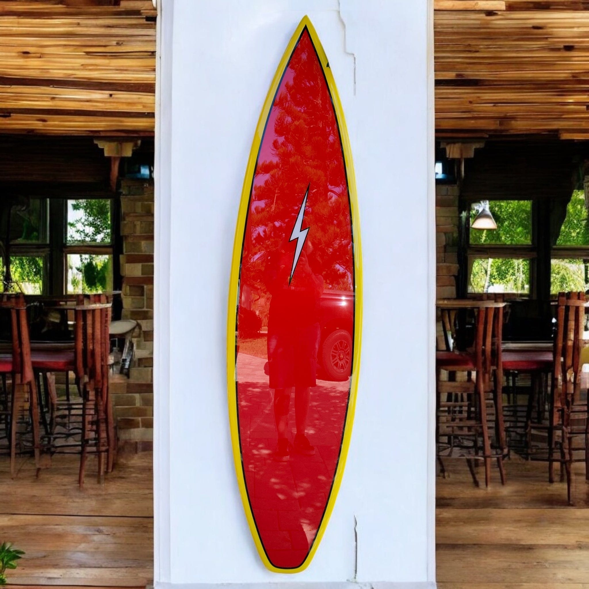 Lightning Bolt Surfboard | Retro Beach Wall Art by Tiki Soul
