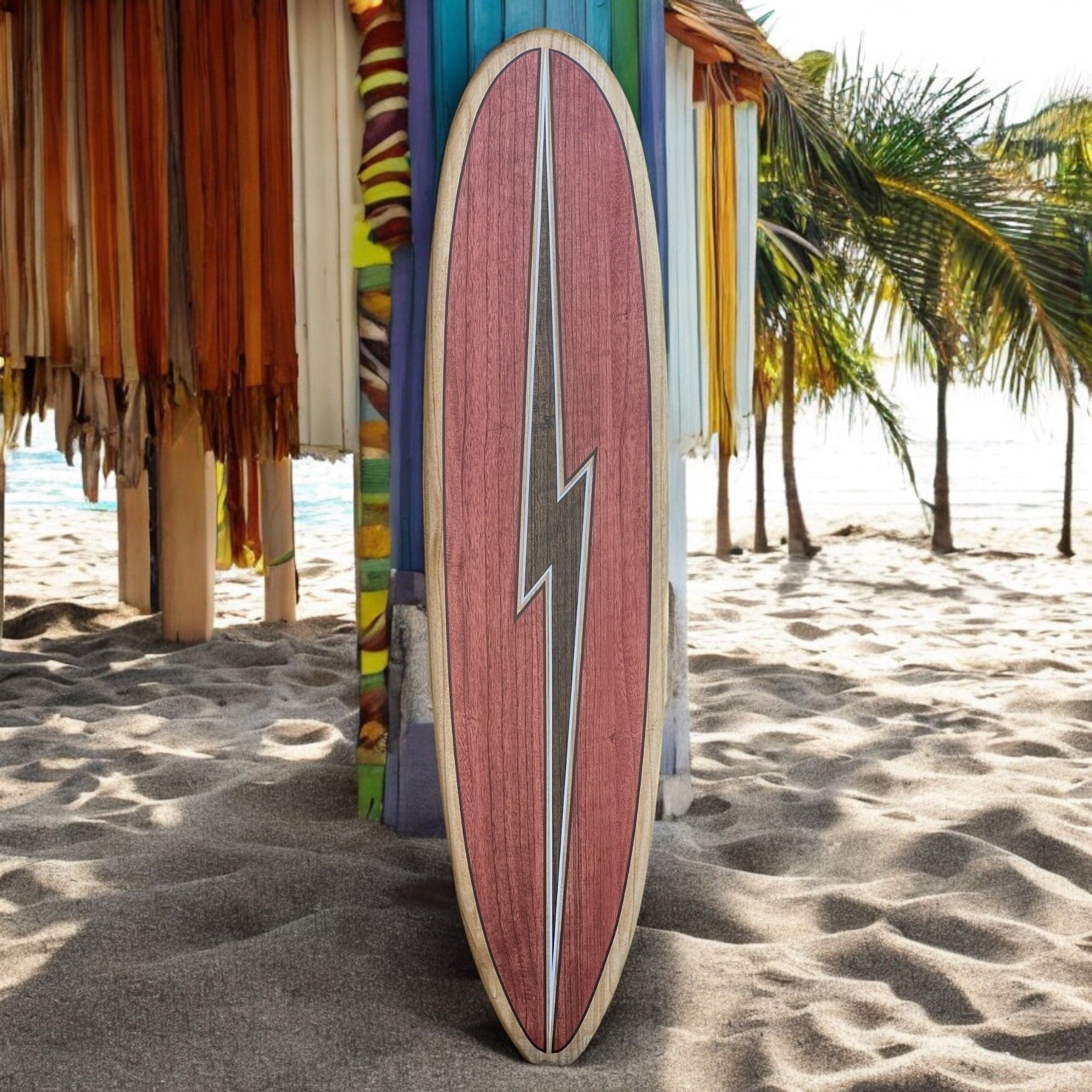 Lightning Bolt Wooden Surfboard Beach Decor | Shop Coastal Wall Art
